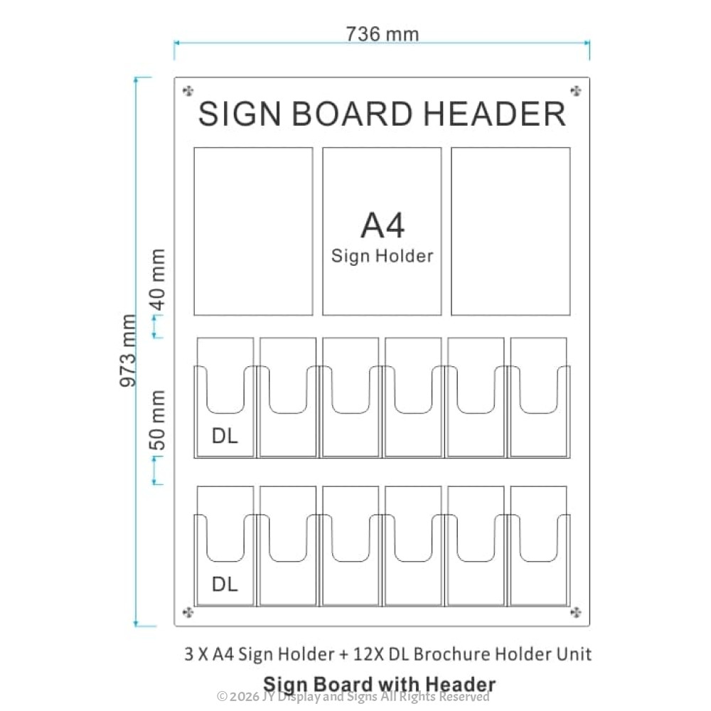Acrylic Sign Board -3 A4 Sign Holder with 12 DL Brochure Holder ...