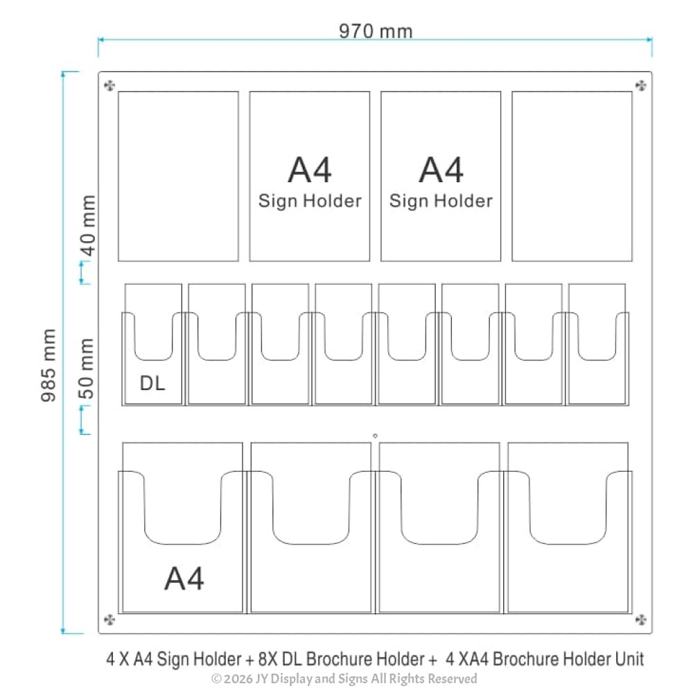 Acrylic Sign Board - 4 x A4 Sign Holder+ Brochure Holder