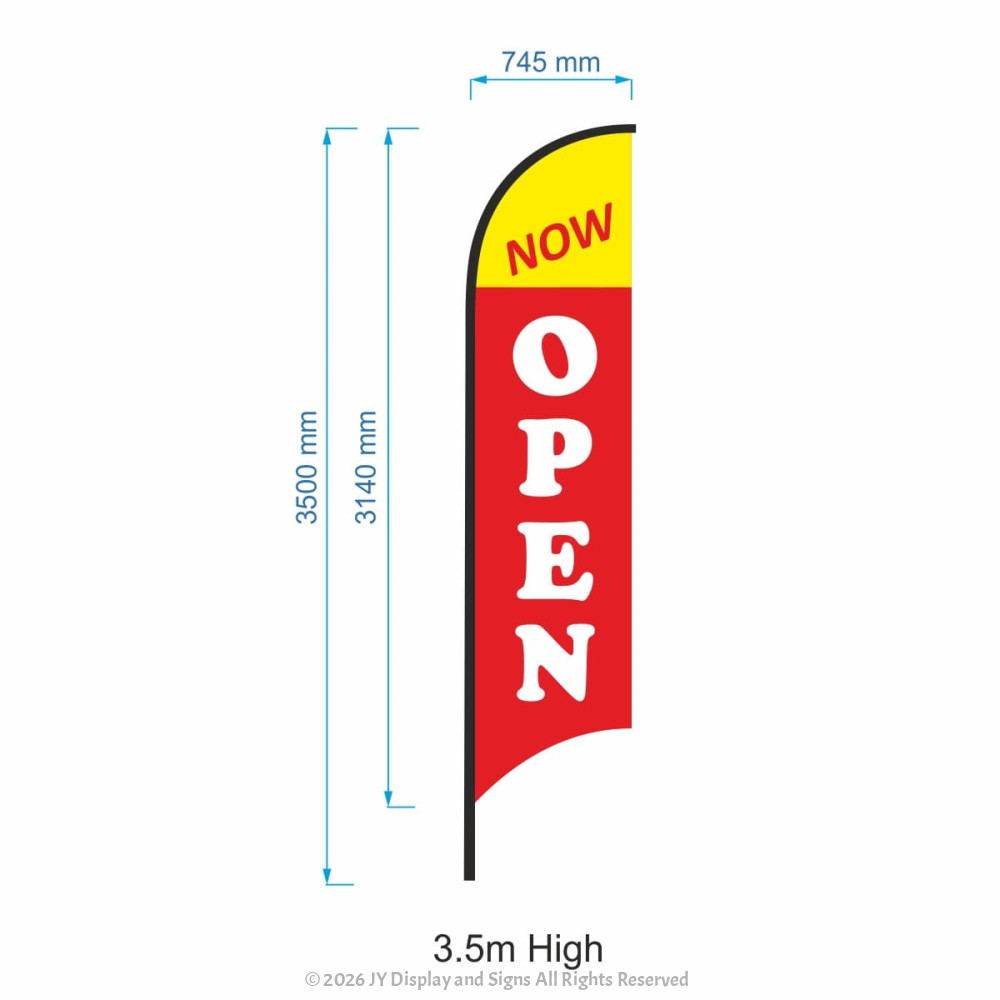 Now Open Advertising flag banner adverting sign stock in Melbourne