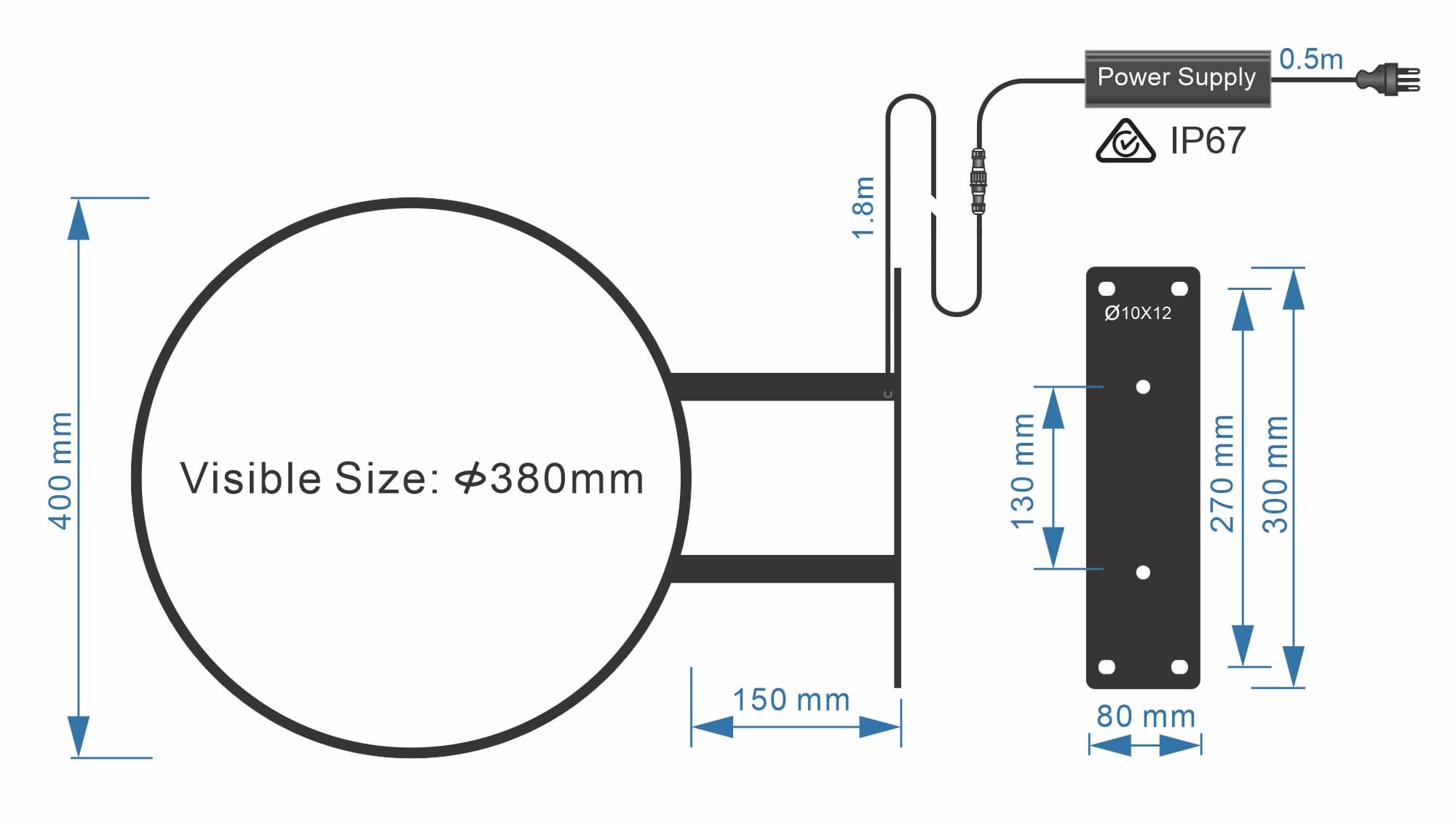 Ø40cm Round LED Double-Sided Light Box Project blade sign Flat Face ...